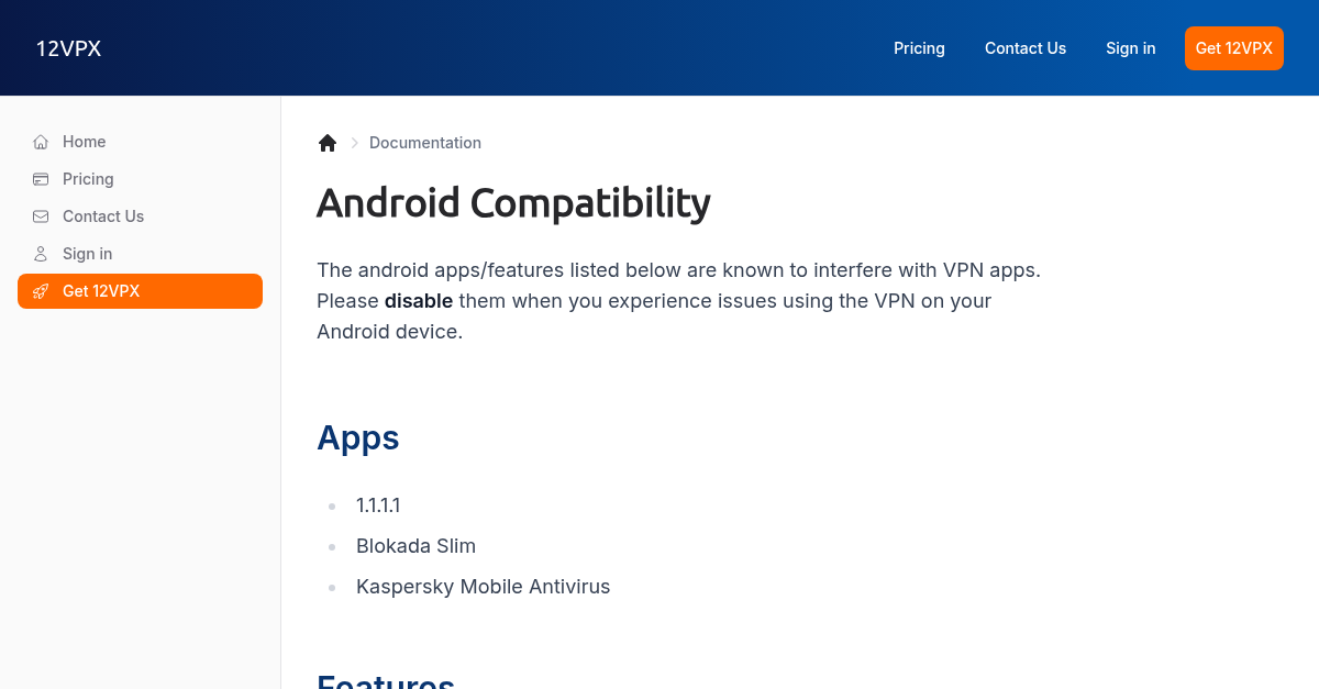 Android Compatibility - 12VPX